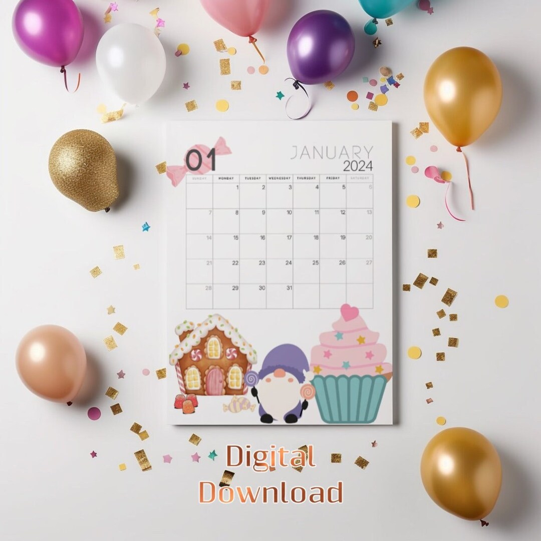 Calendario de 12 meses imprimible / Calendario de pared 2024 ...