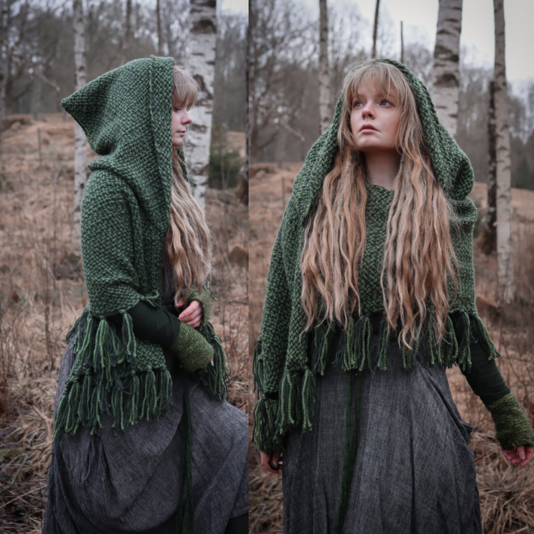 Big Handwoven Hooded Shawl in Forest Green Shades Wool and Alpaca. - Etsy
