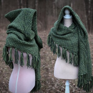 Big Handwoven Hooded Shawl in Forest Green Shades Wool and Alpaca. - Etsy