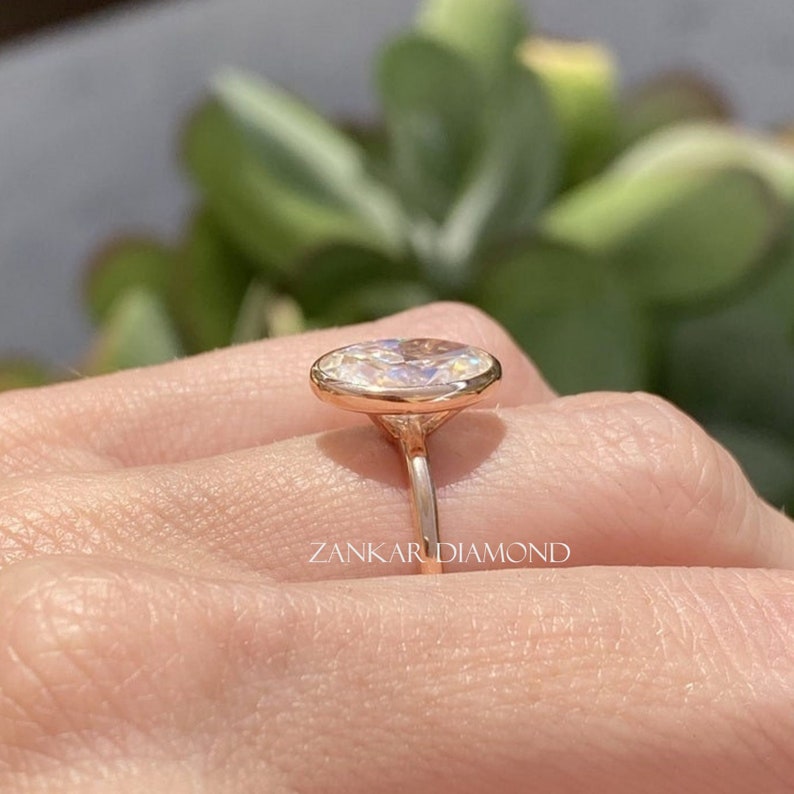 2 Ct Oval Cut Moissanite Engagement Ring Bezel Set Ring 14k Etsy
