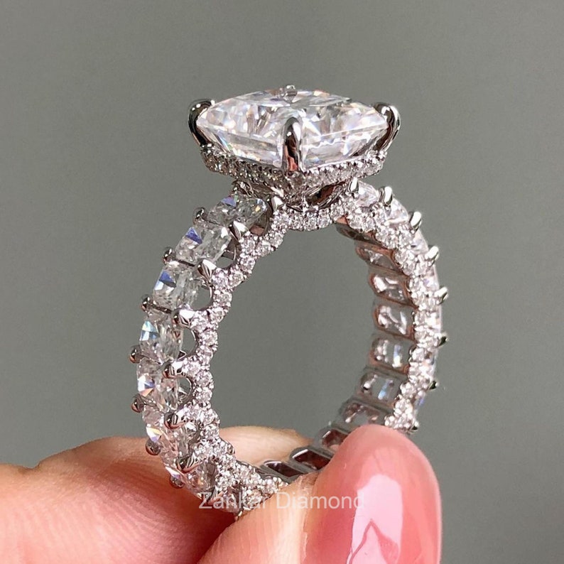 Radiant Cut Moissanite Halo Engagement Ring Set 2 Ct Radiant Etsy