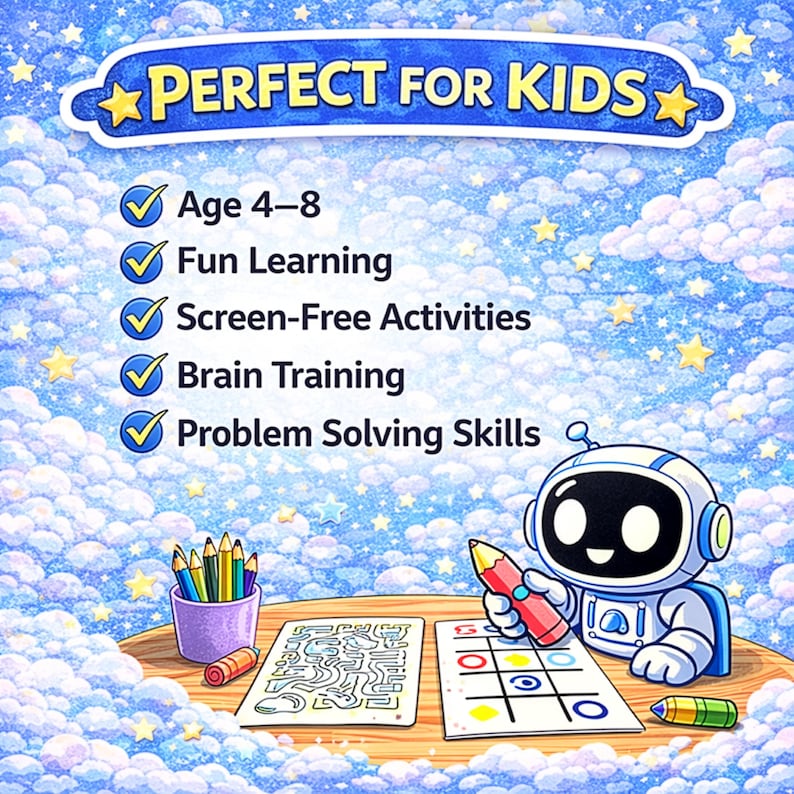 Astro Bot Puzzle Book for Kids, Space Activity Book, Printable Kids ...