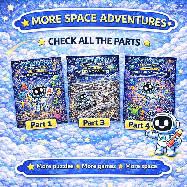 Astro Bot Puzzle Book for Kids, Space Activity Book, Printable Kids ...