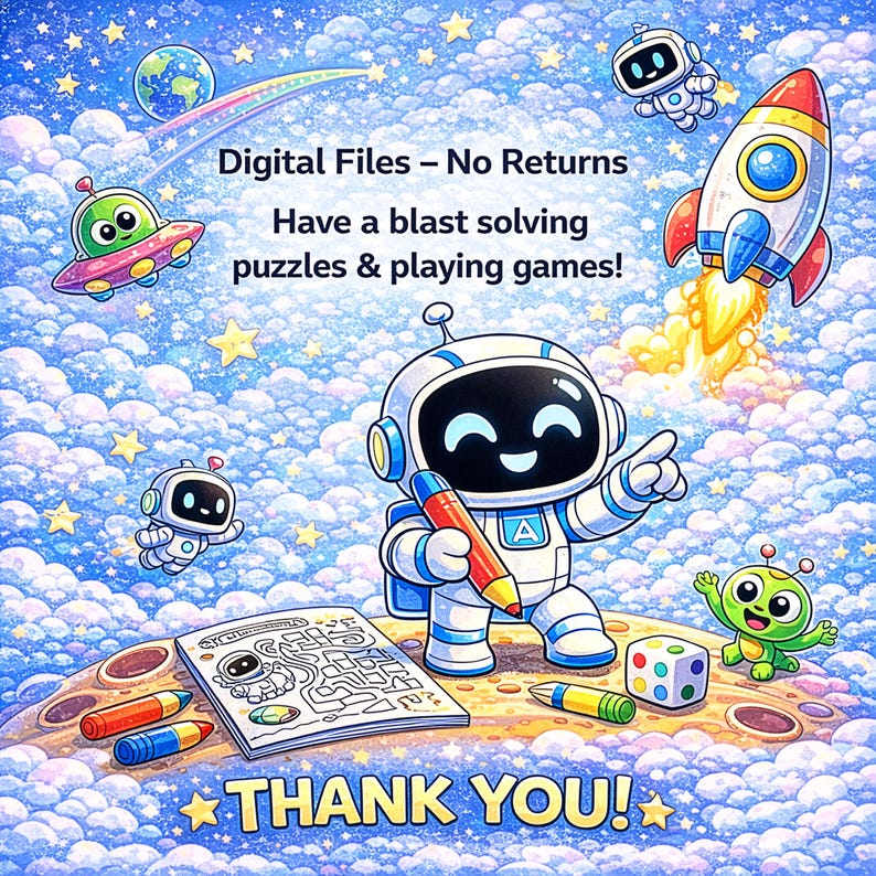 Astro Bot Puzzle Book for Kids, Space Activity Book, Printable Kids ...