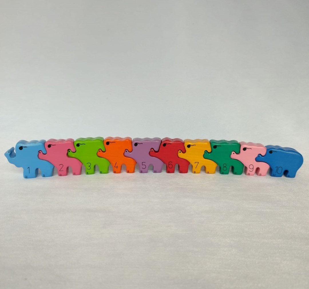 Numbers Elephants Montessori Educational Wooden Toy Puzzle - Etsy