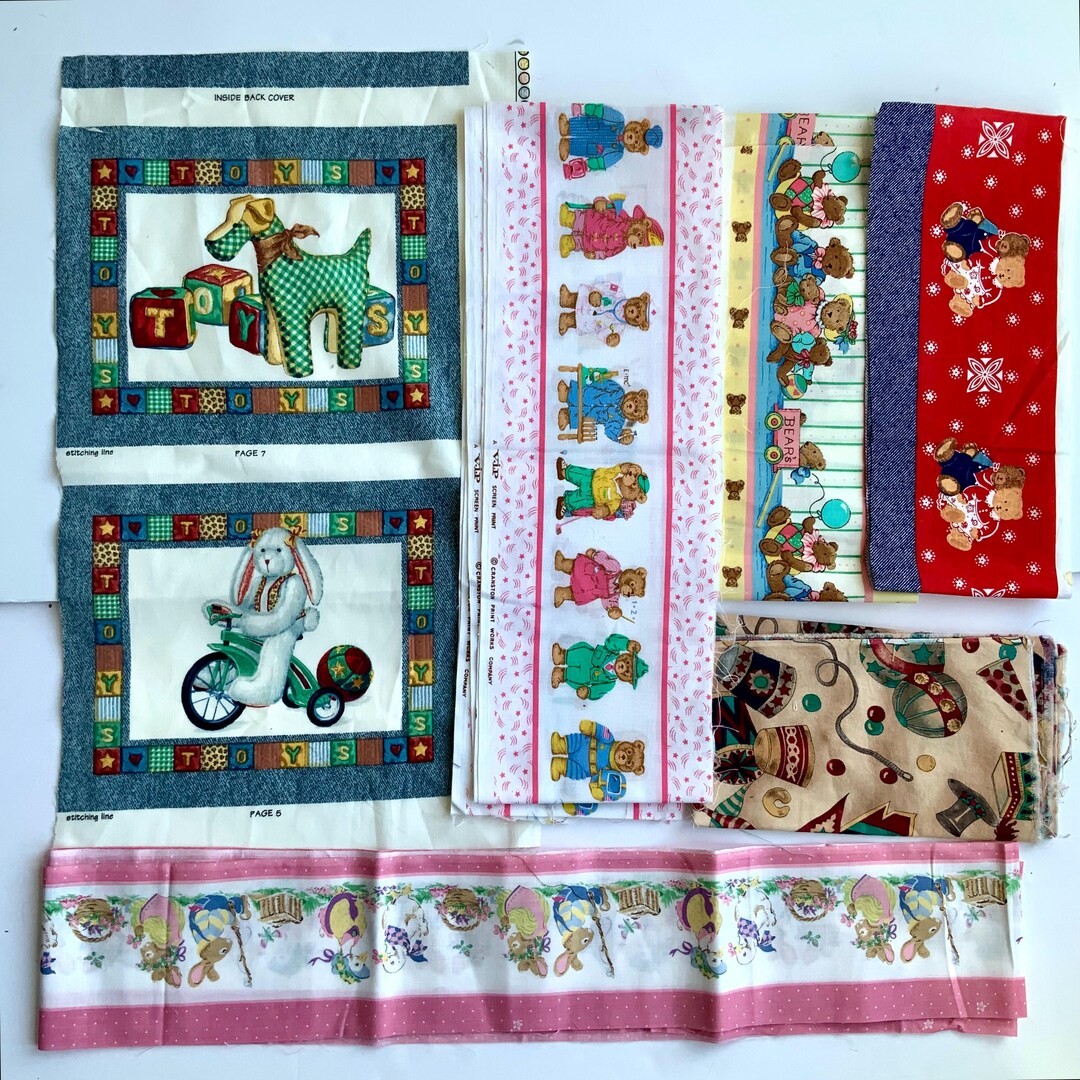 Childrens Quilt Fabric Pieces Border Strips Fabric Panel Teddy Bears ...