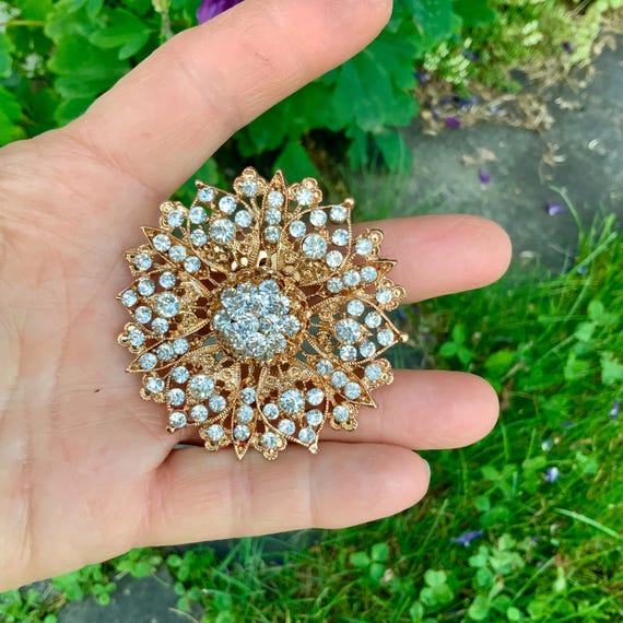 Vintage Rhinestone Brooch Midcentury Jewelry Crystal Gold Rhinestone Pin Art Nouveau Gift Jewelry Style Vintage Brooch Excellent Preowned Etsy Canada