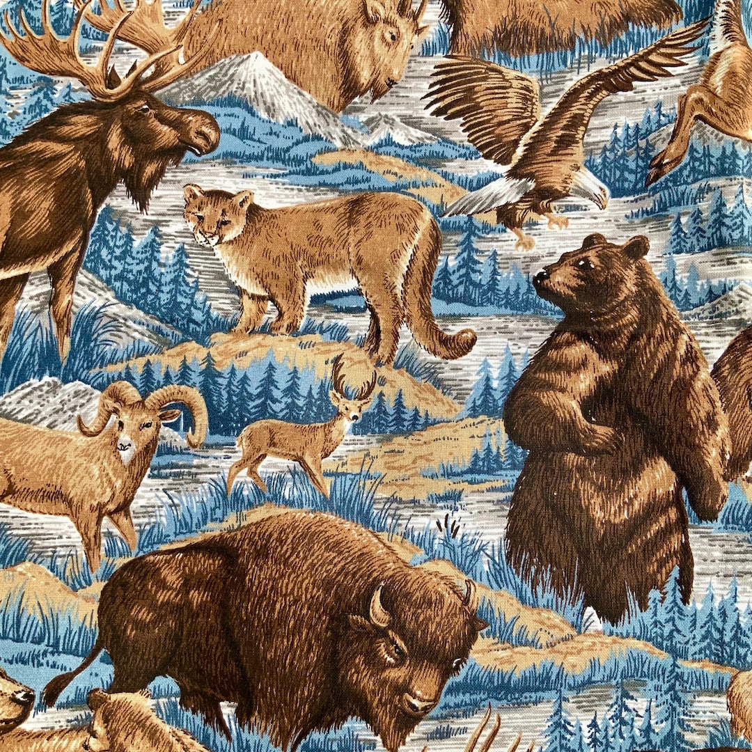 Grizzly Bear Fabric Northwest Wild Animals Eagle Bison Puma Moose ...