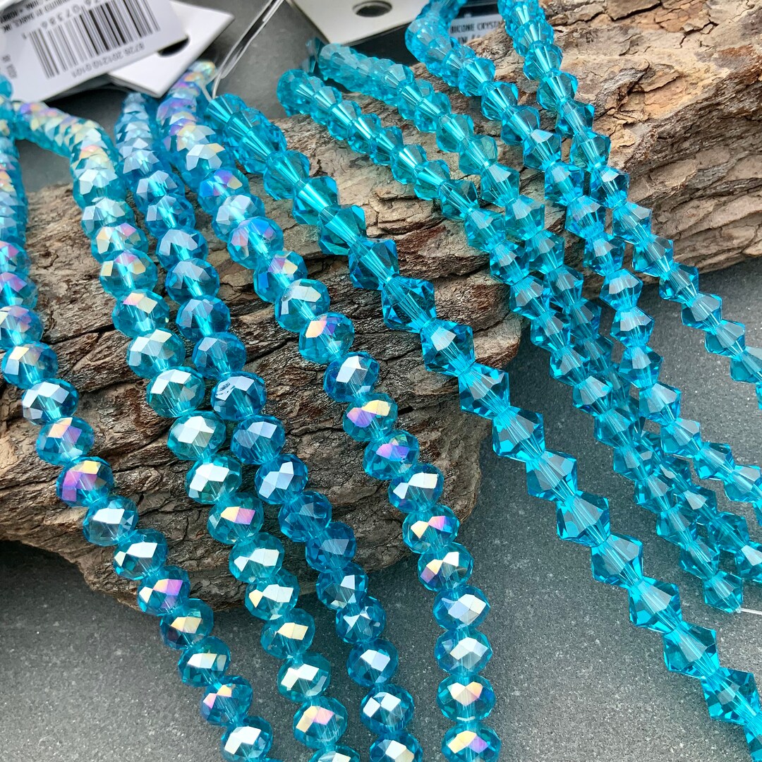Turquoise Blue Crystal Glass Bead Collection Choice Faceted Rondelle ...