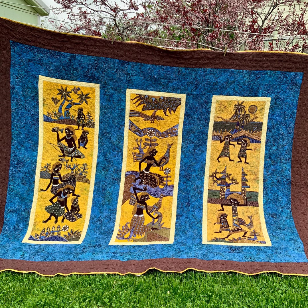 Ethnic Native Fiber Art Quilt Handmade Tribal Folk Art Artist Signed ...
