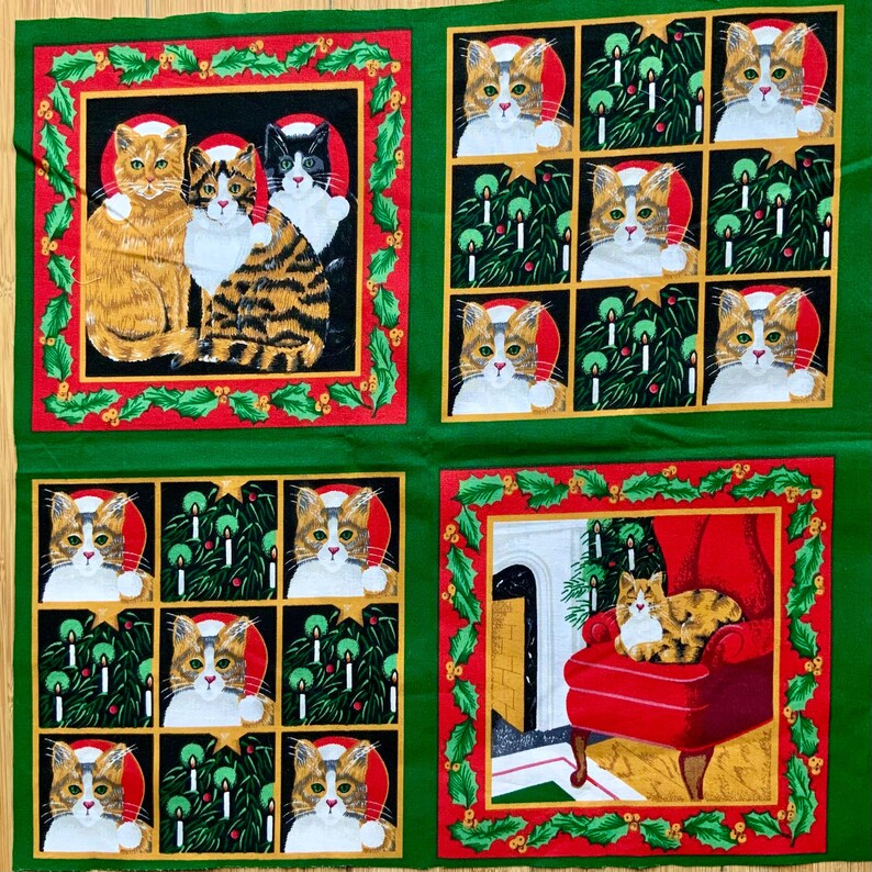 Christmas Cats Fabric Panels Lot Vintage New Destash Preowned Quilting ...