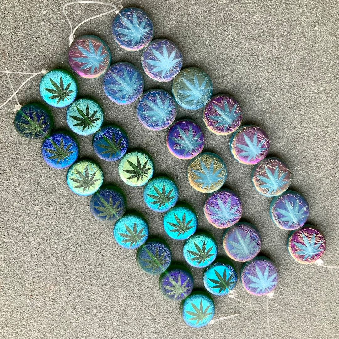 Cannabis Bead Czech Glass Bead 8 Piece Pot Leaf Sale Price Bead ...