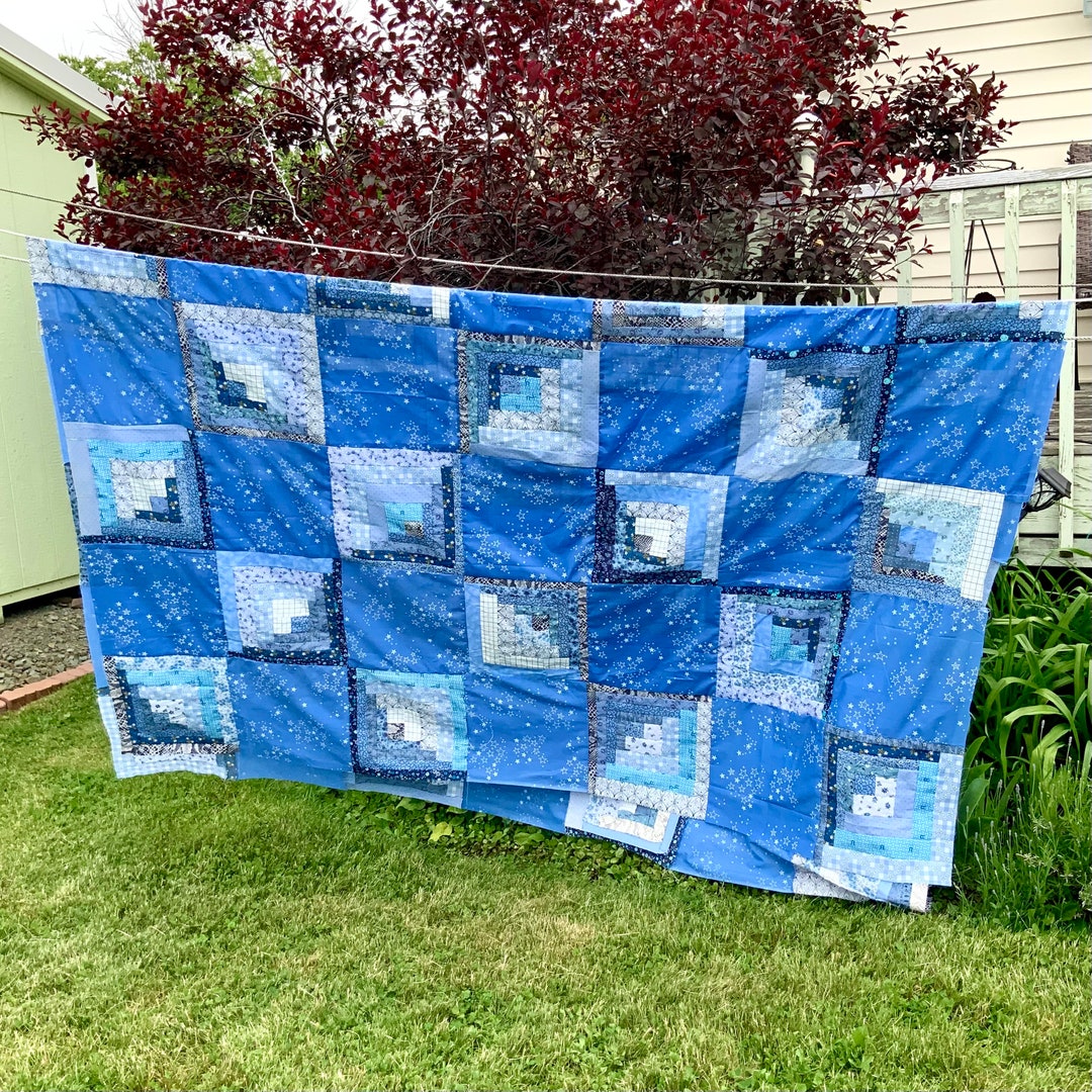 Large Patchwork Quilt Top Blue Handmade Textile Piecework Cutter Quilt ...