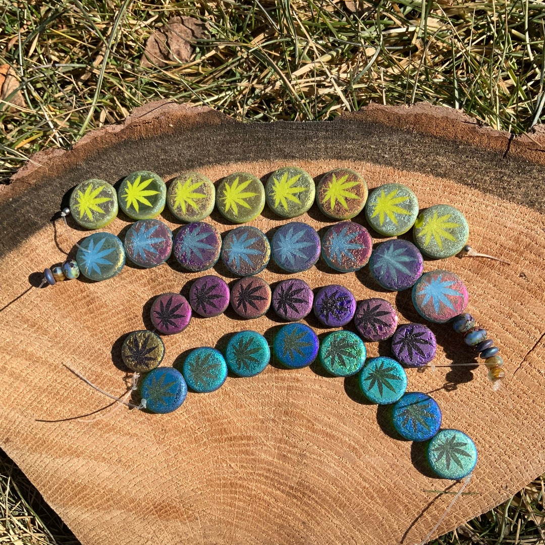 Cannabis Bead Czech Glass Bead 8 Piece Pot Leaf Sale Price Bead ...