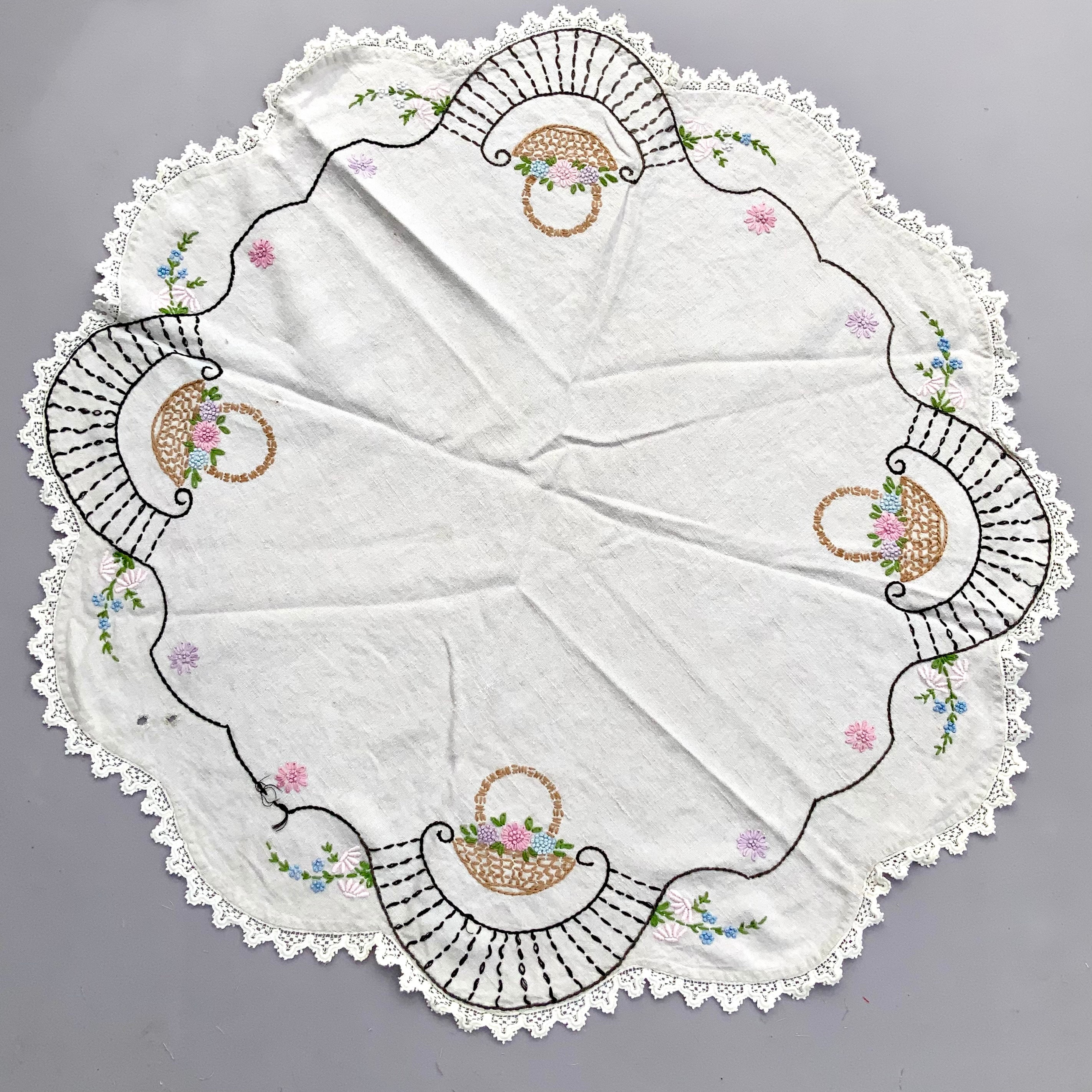 Vintage Embroidered Tablecloth 1900s Vintage Round Linen Tablecloth ...