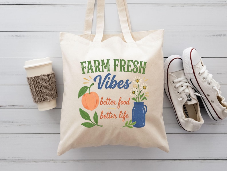 Farmers Market Tote Bag, Farm Fresh Vibes Canvas Tote, Reusable Grocery ...