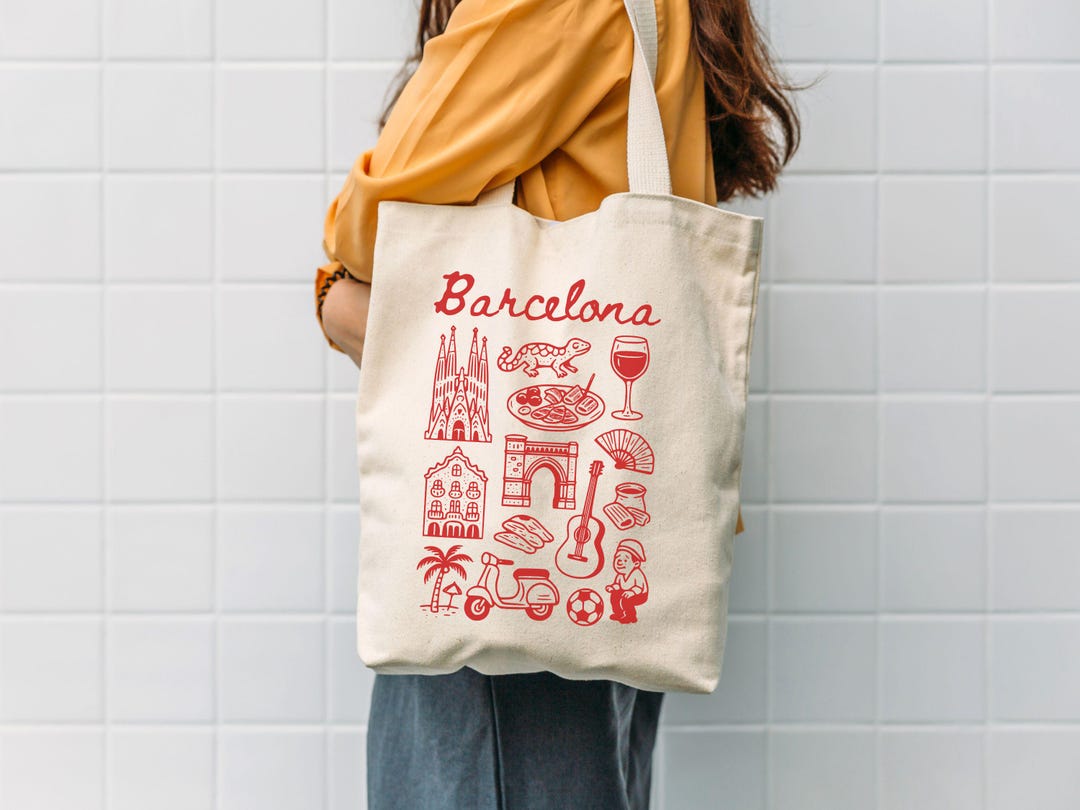 Spain Barcelona Cotton Canvas Tote Bag, Travel Shoulder Beach Bag, Hand ...