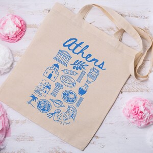 Greece Tote Bag, Athens Collage Cotton Canvas Handbag, Greek Travel ...