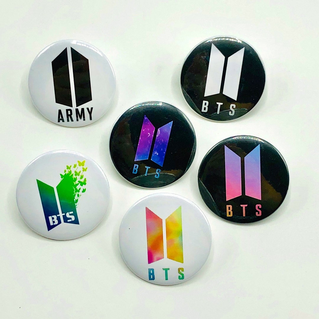 6-pack of BTS K-pop Superstars Round Multicolor Logo 2 1/4 Inch Buttons ...