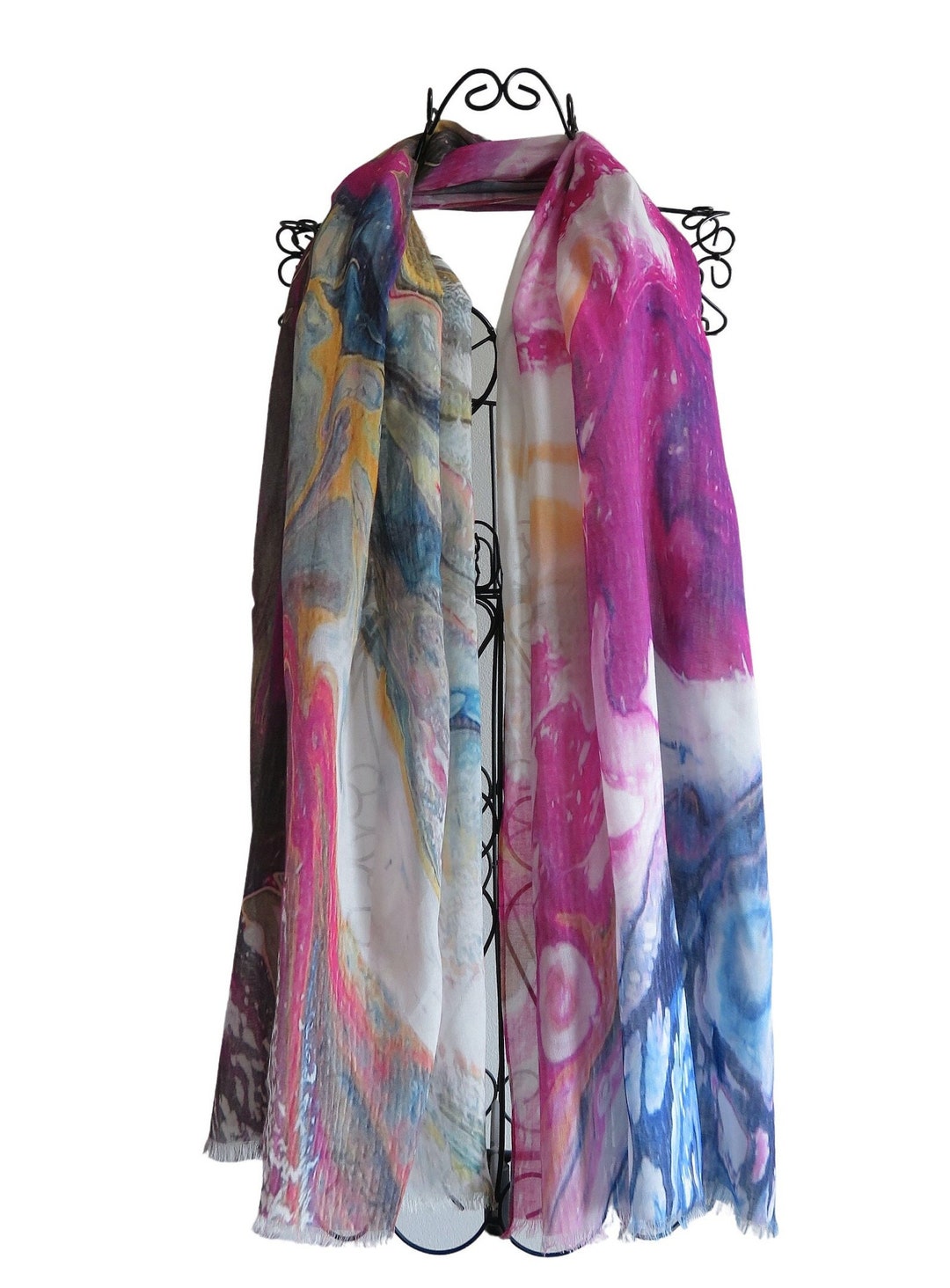 Long Silk Modal Scarf, All Season Artist Designer Scarf, Multi Coloured ...