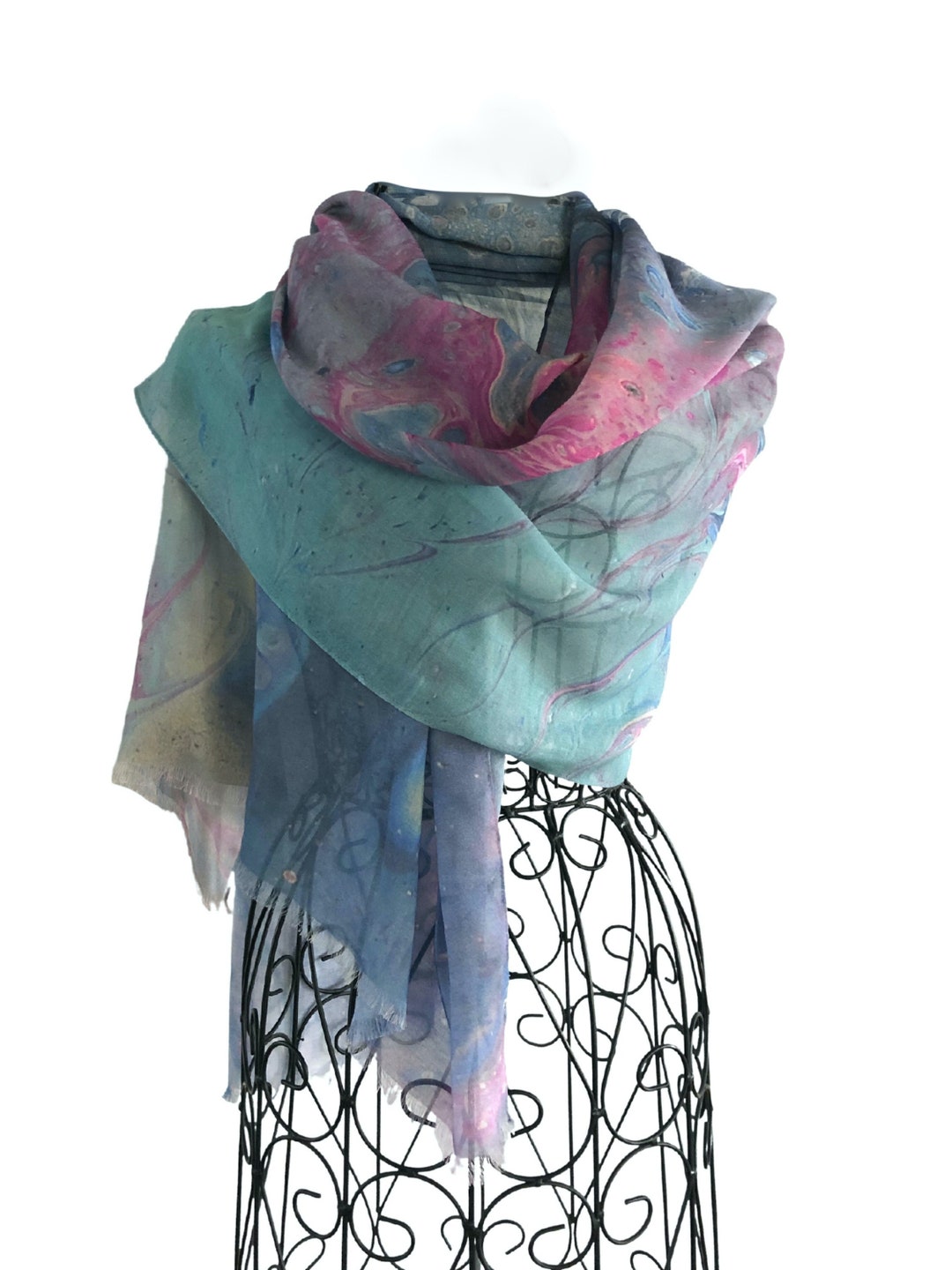 Baby Blue Silk Modal Artist Designer Scarf and Shawl, All Season ...