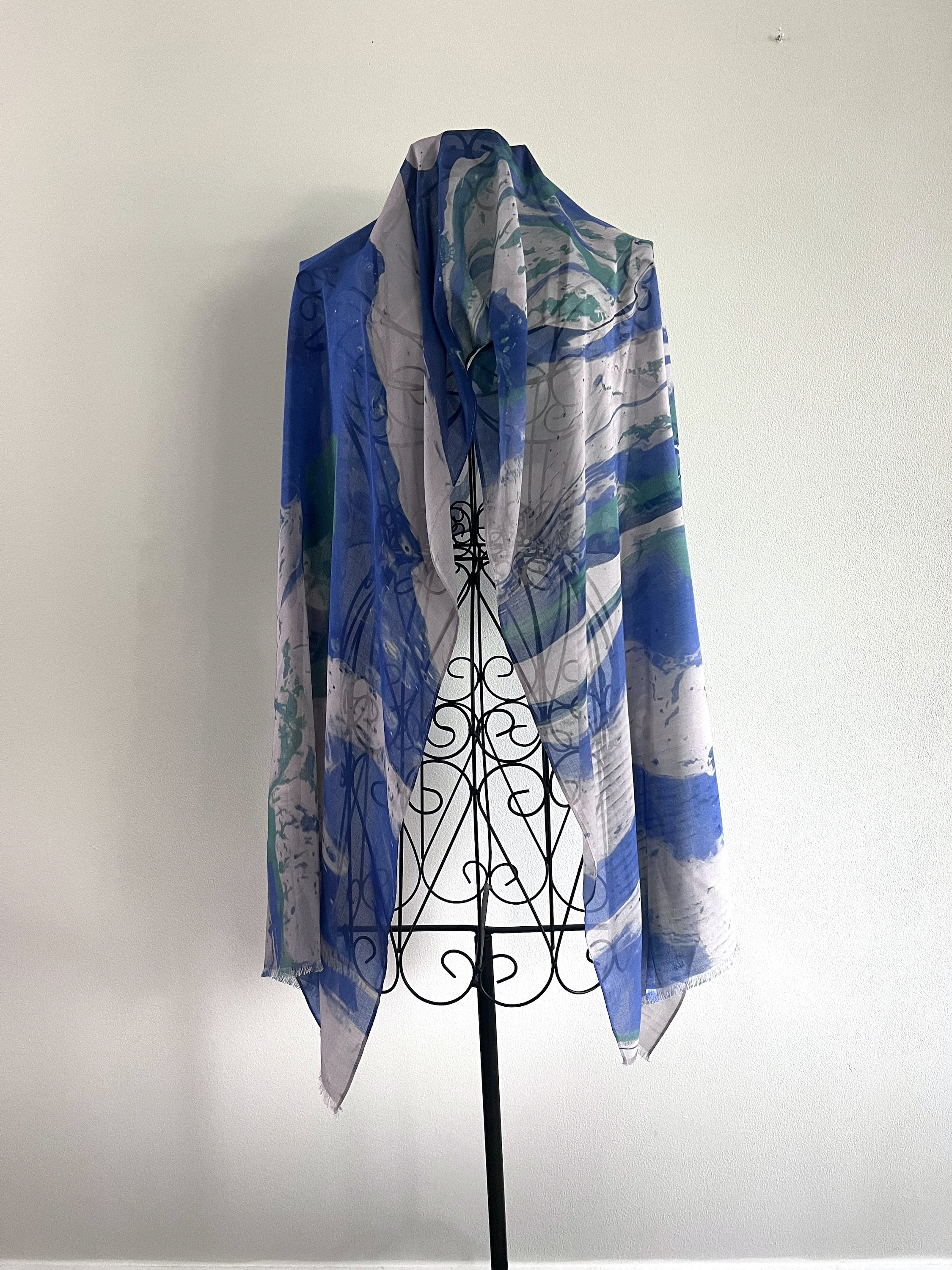 Royal Blue Mint Green Modal Silk Scarf Long Lightweight All | Etsy