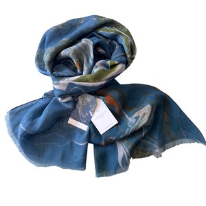 Silk Modal Scarf in Blue White and Green, All Season Scarf and Shawl in ...