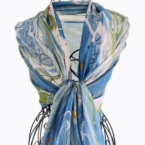 Silk Modal Scarf in Blue White and Green, All Season Scarf and Shawl in ...