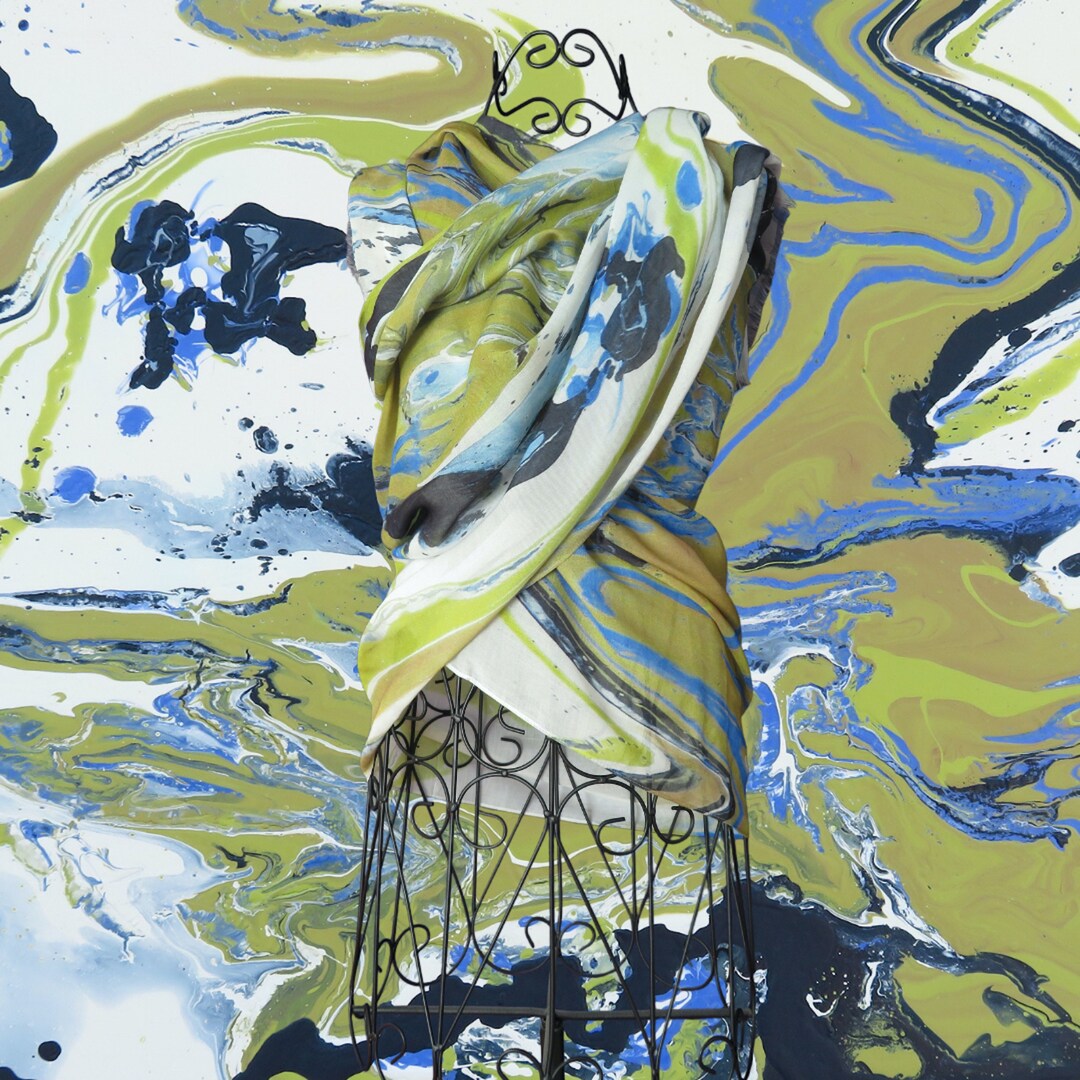 Long Green Blue and White Modal Silk Scarf, All Season Accessories for ...