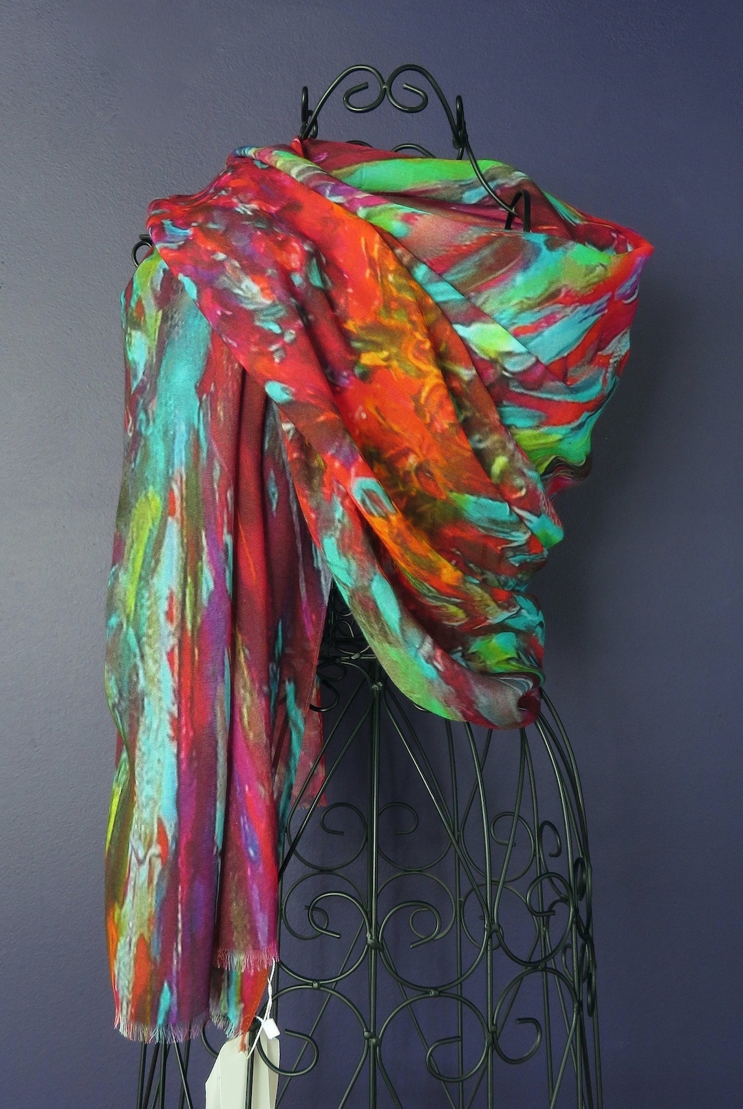 Colourful Silk Modal Scarf, Organic Blend Art Print Scarf in Abstract ...