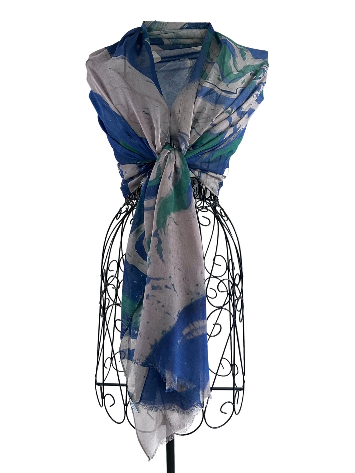 Royal Blue Mint Green Modal Silk Scarf Long Lightweight All - Etsy