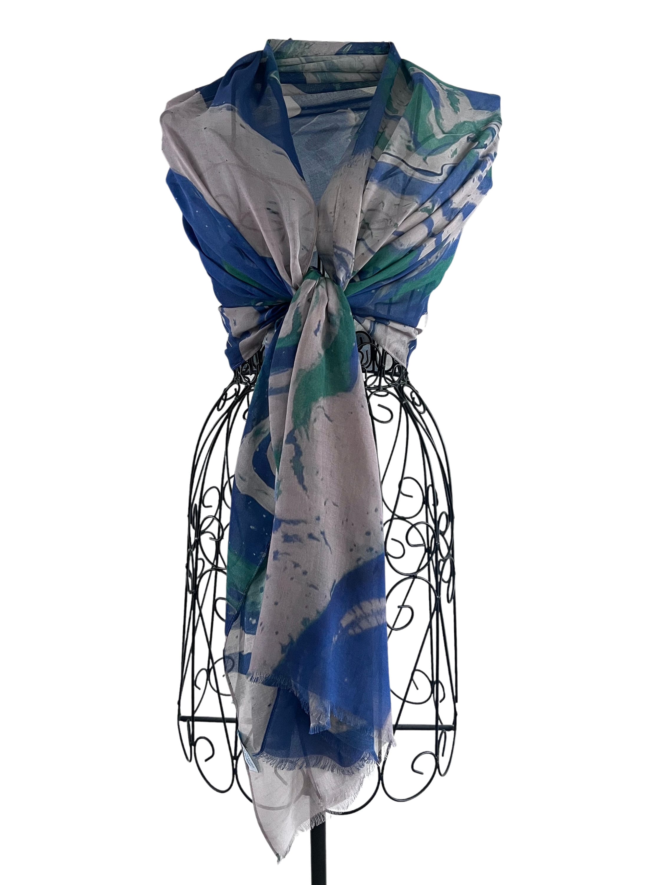 Royal Blue Mint Green Modal Silk Scarf Long Lightweight All | Etsy