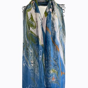 Silk Modal Scarf in Blue White and Green, All Season Scarf and Shawl in ...