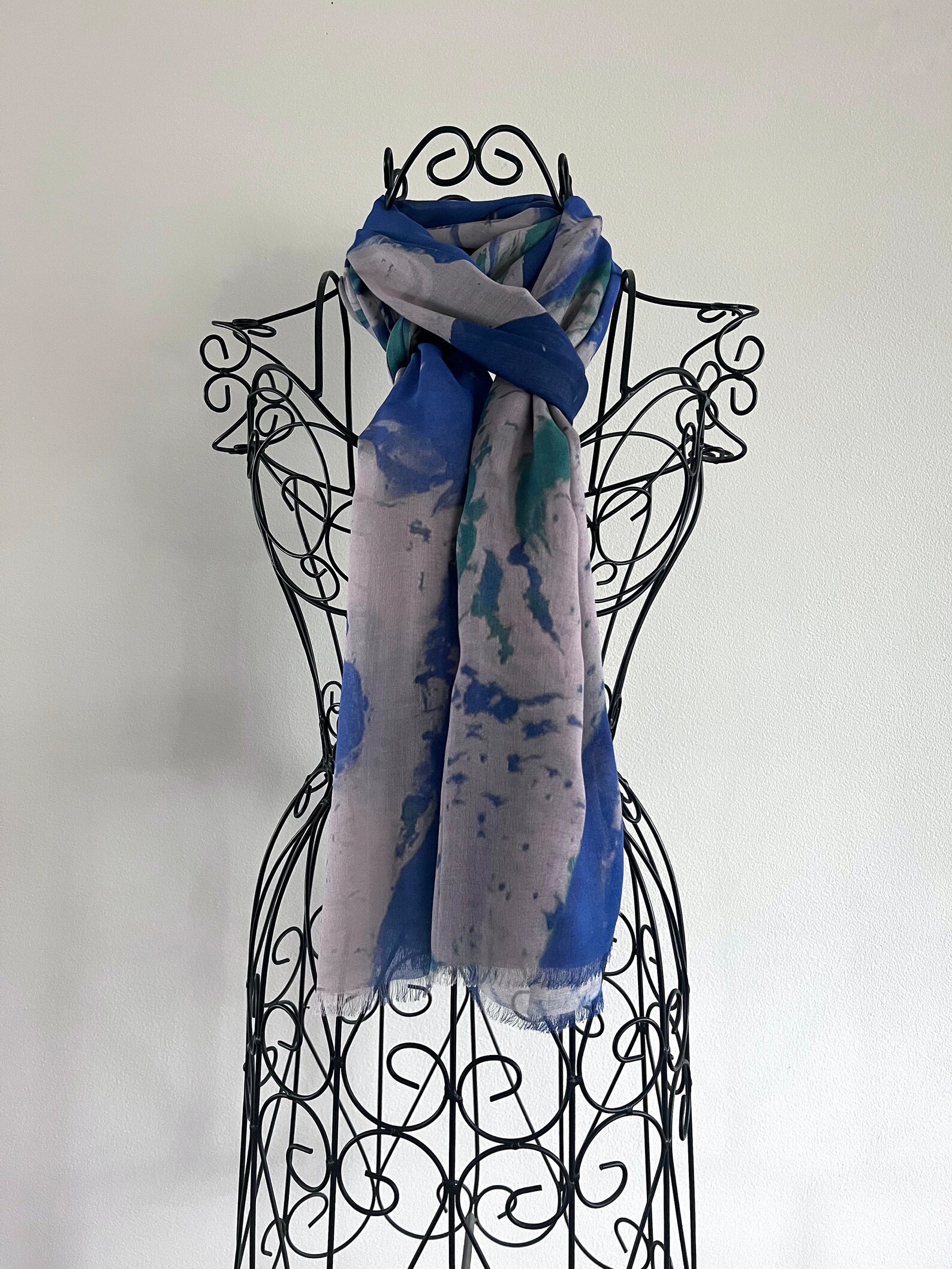 Royal Blue Mint Green Modal Silk Scarf Long Lightweight All | Etsy