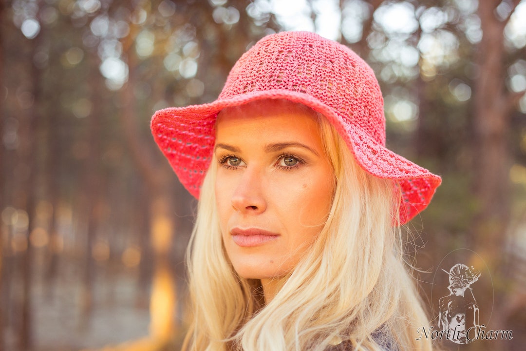 KNITTING PATTERN: Pink Knitted Cottonwool Summer Hat / Knitted Sun Hat ...