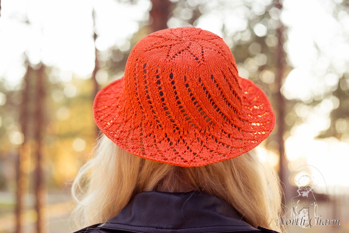 KNITTING PATTERN: Red Knitted Cottonwool Summer Hat / Knitted Sun Hat ...
