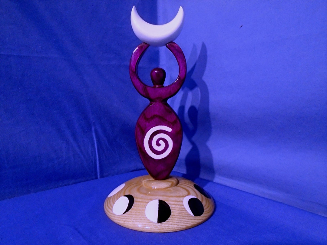 Handmade & Handpainted Wooden *crescent Moon Goddess Statue With the ...