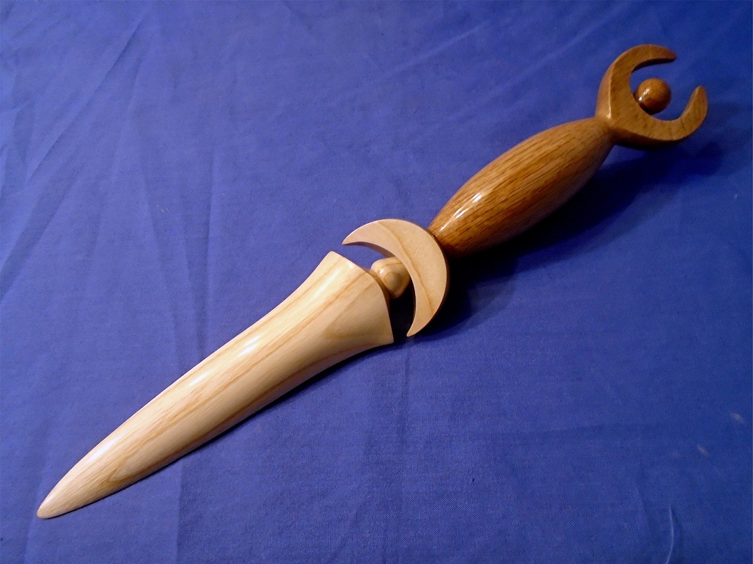 Handmade Wooden Unique goddess Handle Crescent Moon Athame Goddess ...