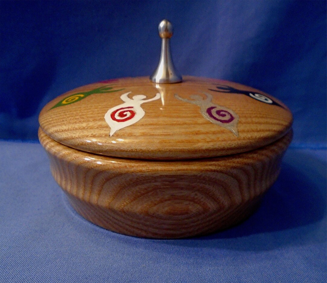 Handmade and Hand-painted Large Wood & Pewter Box *goddess Wheel of the ...