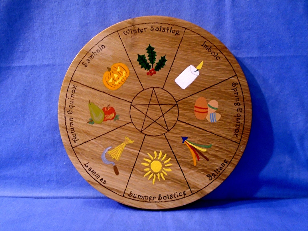 Handmade & Hand-painted Wooden Pentacle/wall Plaque *wiccan Wheel of ...