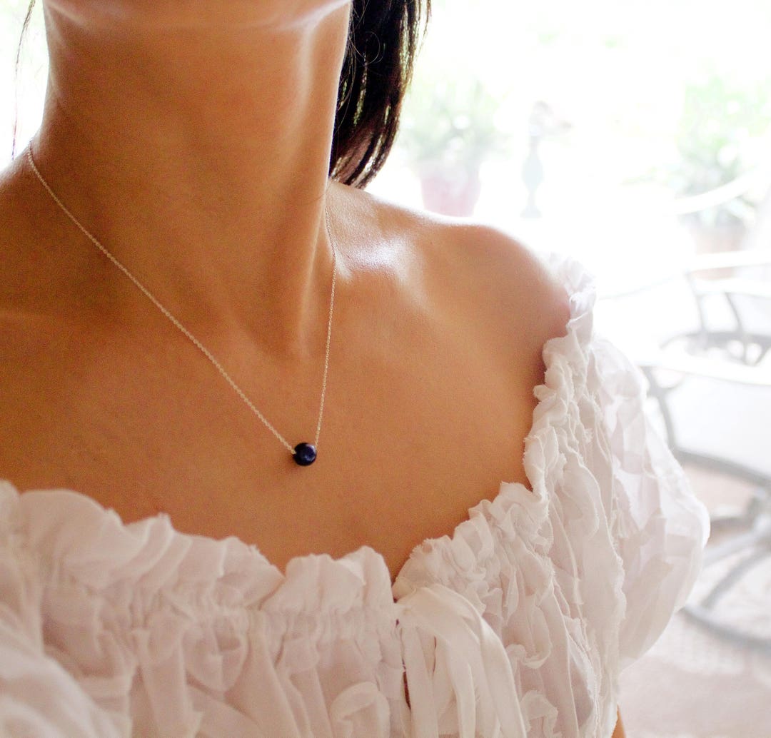 Silver Dark Blue Pearl Necklace//gold Single Pearl - Etsy