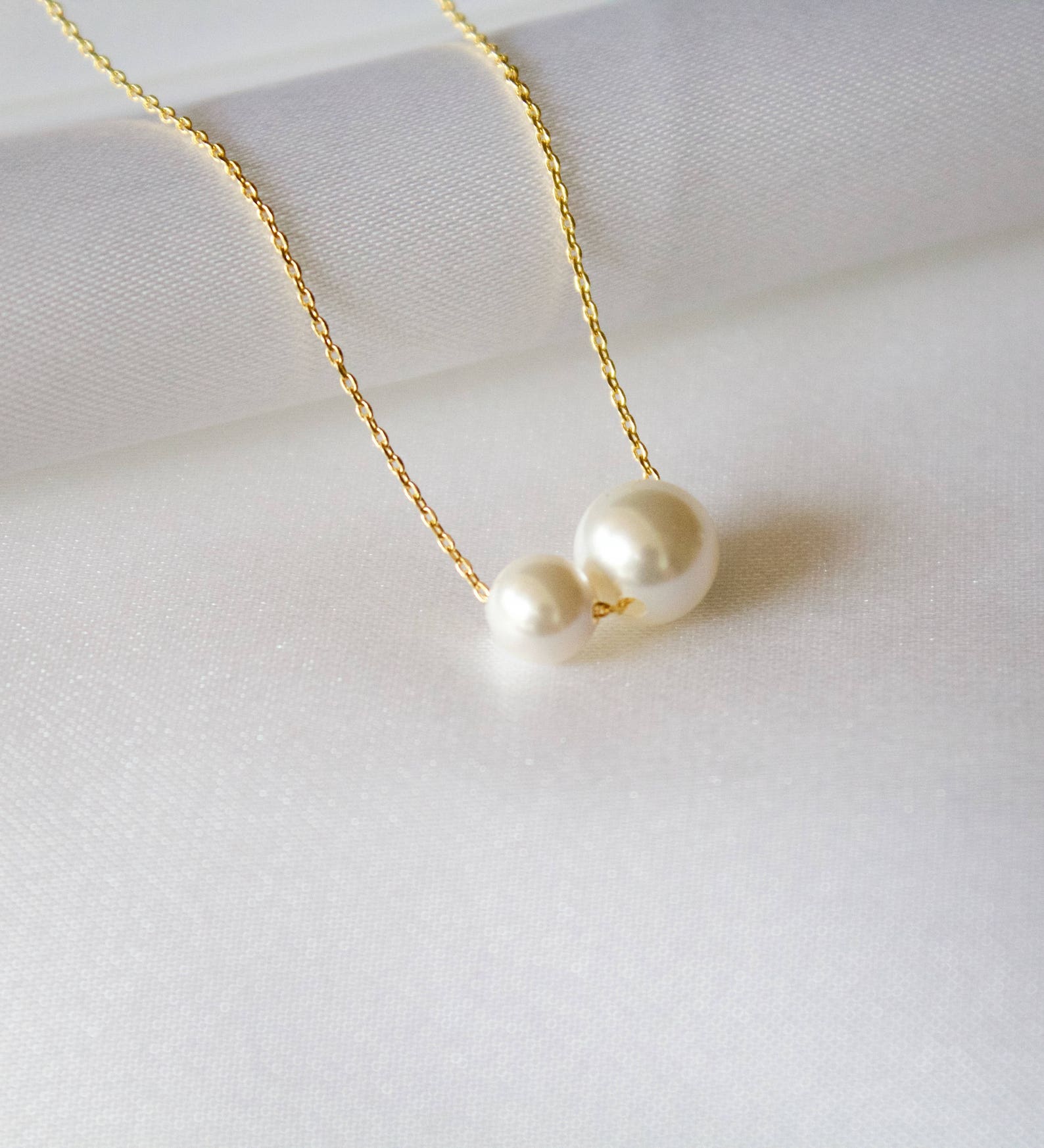 Two Pearl Necklace//gold White Pearl Necklace//double Pearl - Etsy