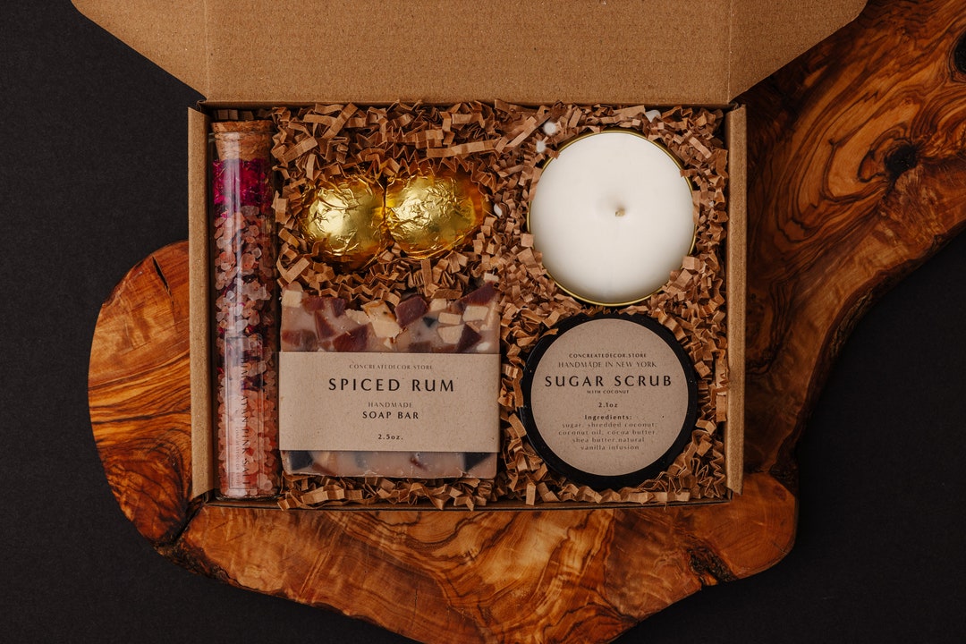 Handcrafted Stress Relief Gift Set: Spiced Rum Candle, Self Care ...
