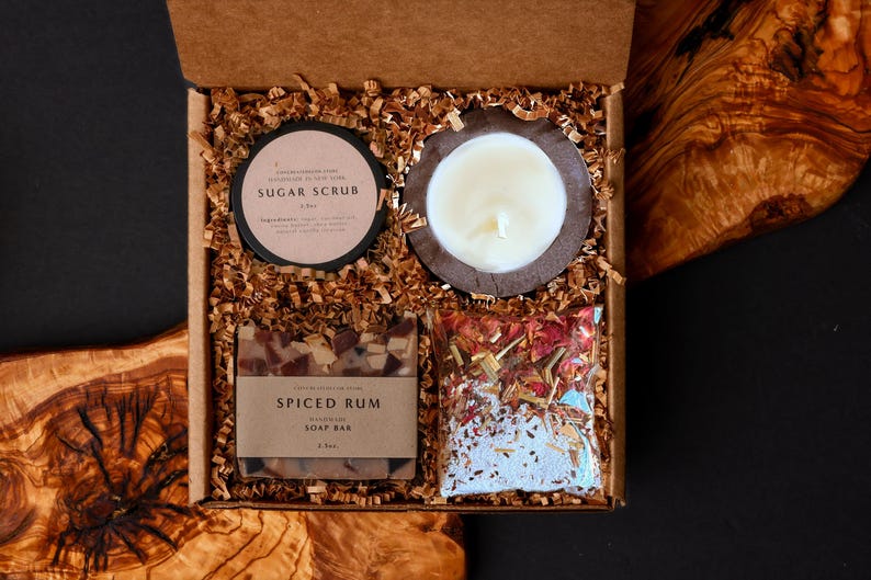 Handcrafted Spa Gift Box: Soy Candle, Soap, & Body Scrub - Etsy