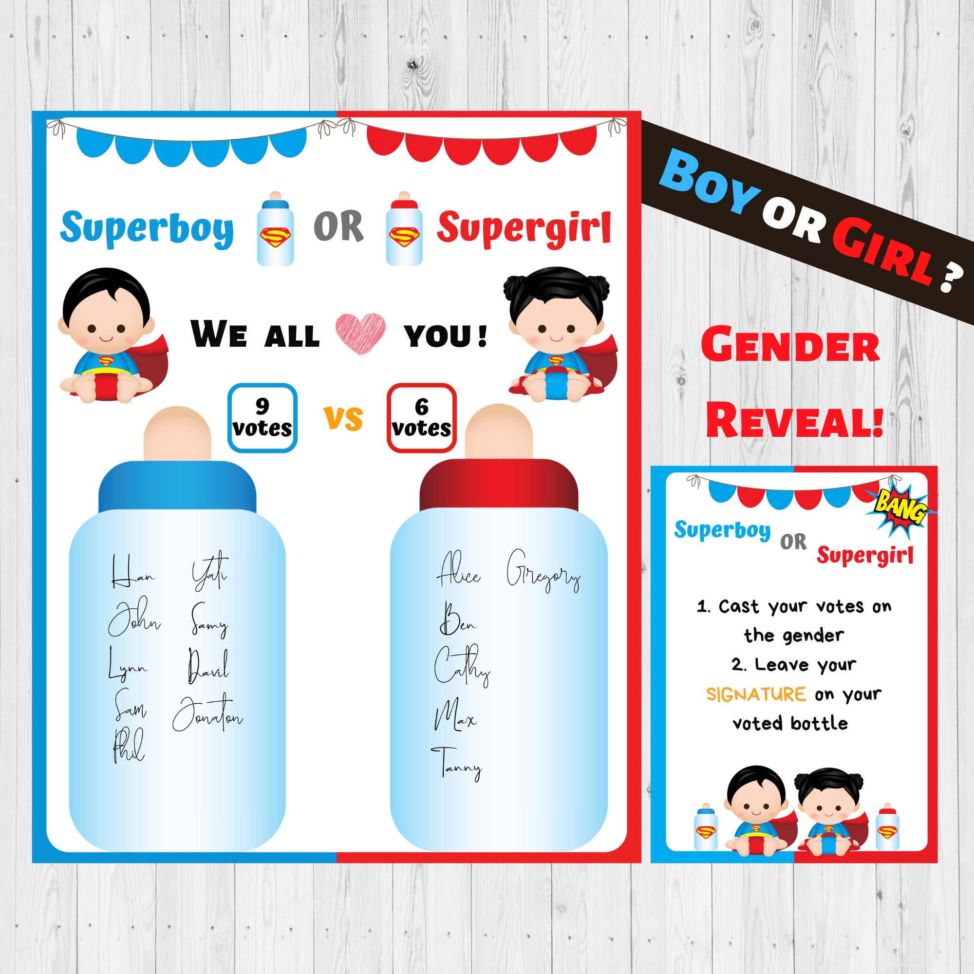 Superhero Gender Reveal Signature Guestbook | Gender Reveal Game |guess ...