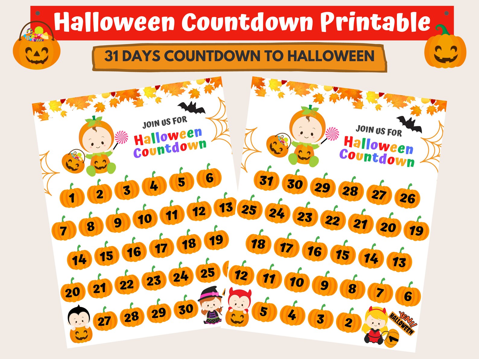 Halloween Countdown Printable Days Until Halloween - Etsy