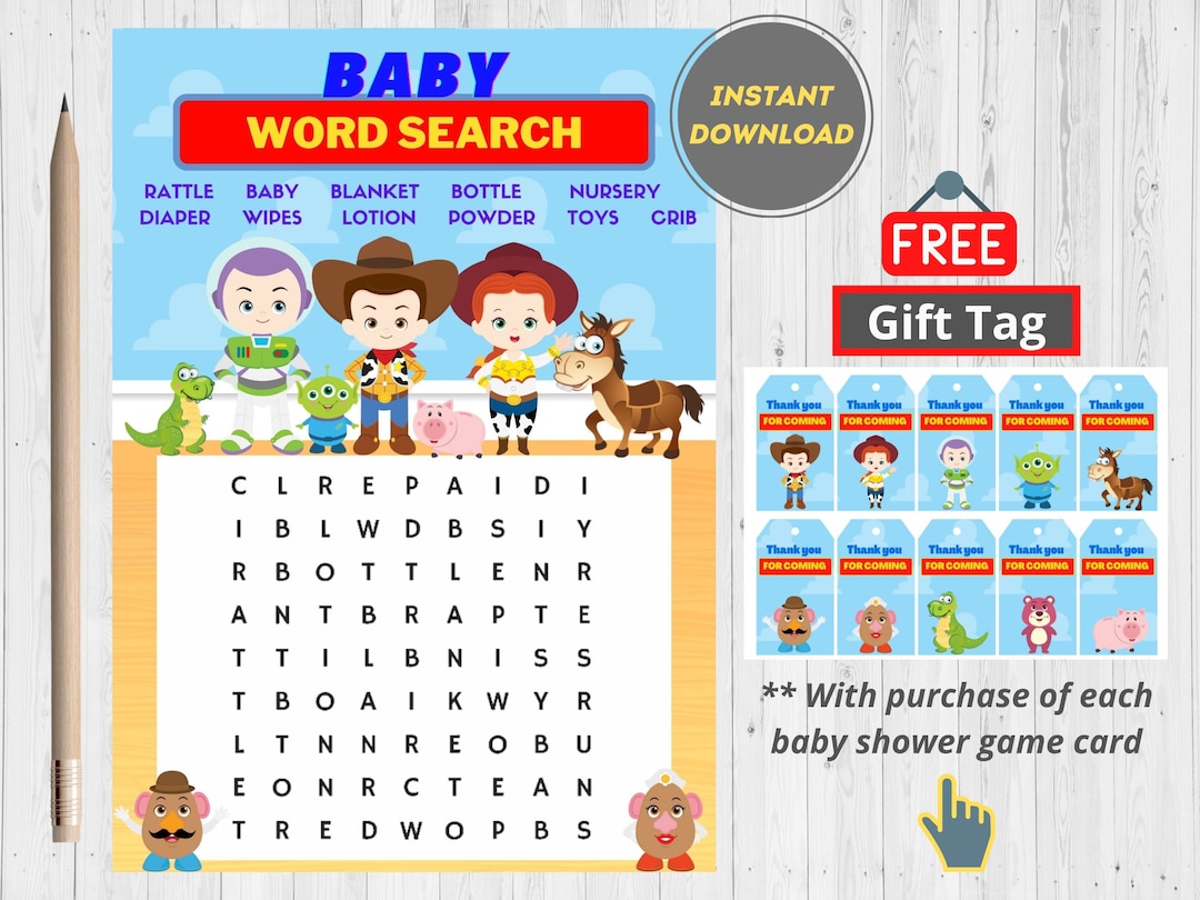 Toy Story Baby Shower Baby Word Search Game | Toy Story Baby Shower ...