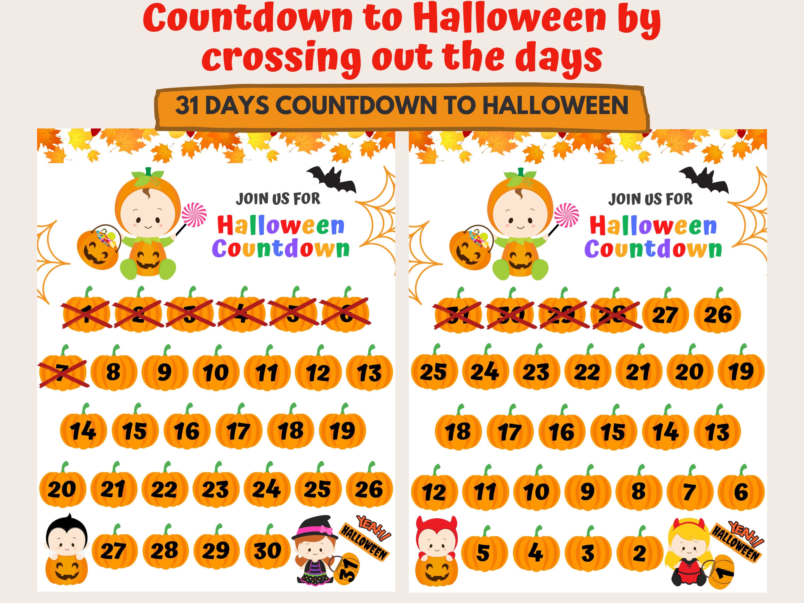 Halloween Countdown Printable Days Until Halloween - Etsy