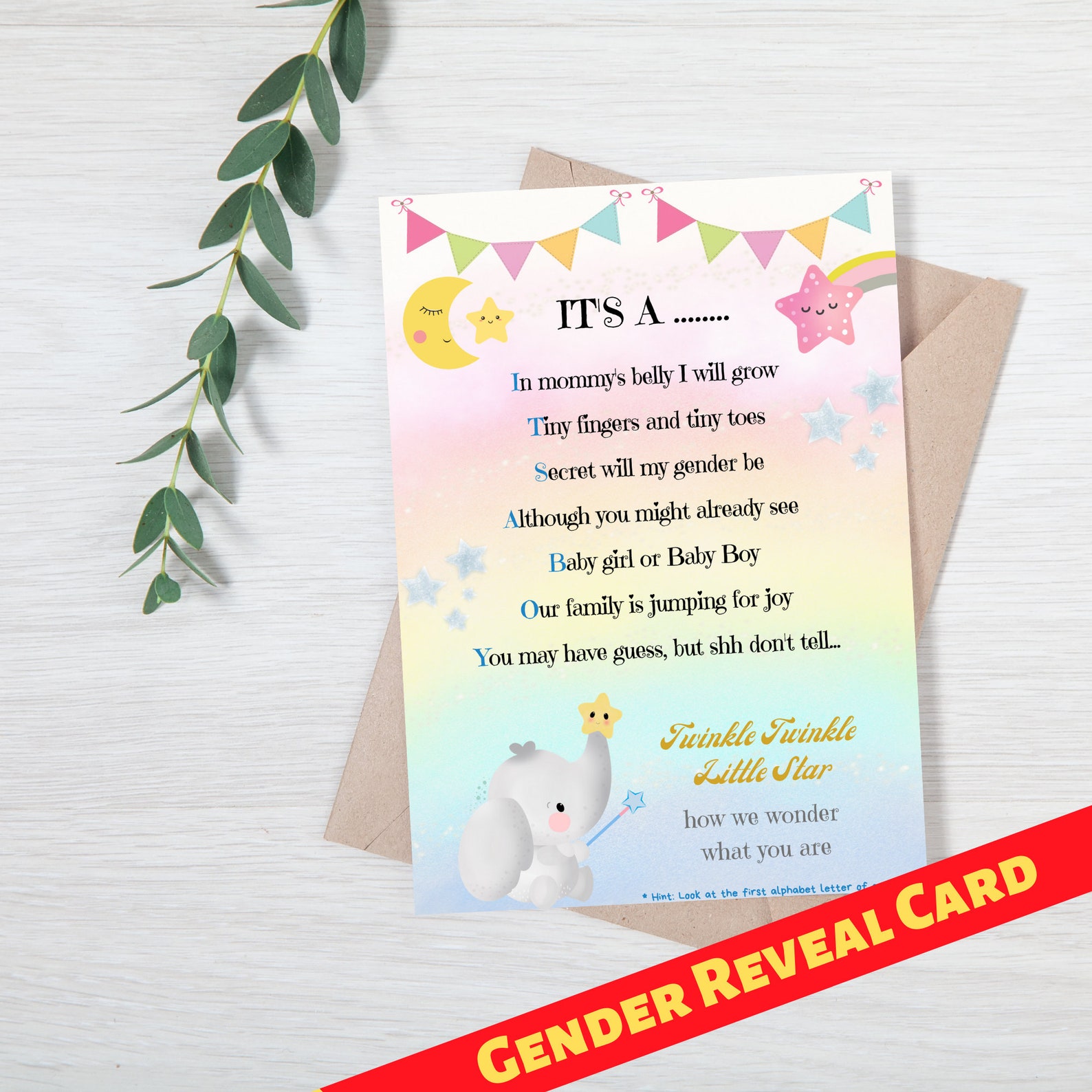 Twinkle Twinkle Little Star Gender Reveal Card | Twinkle Twinkle Little ...