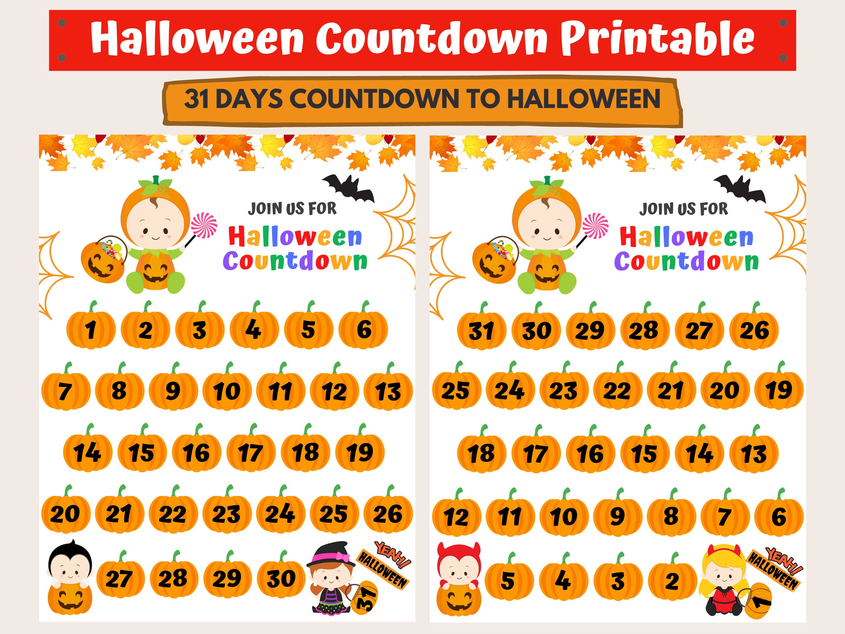 Halloween Countdown Printable Days Until Halloween - Etsy
